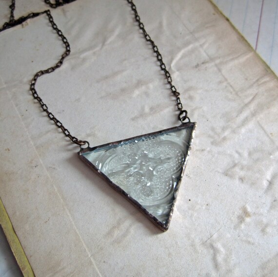 Clear Triangle Glass Necklace Geometric By Thatoldbluehouse2