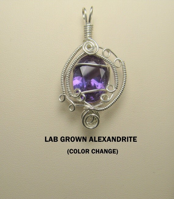 Faceted Lab Grown Color Change Alexandrite Wire Wrapped