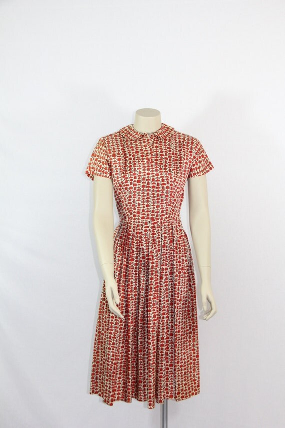 1950's Vintage Dress Jonathan Logan Red Black Creme
