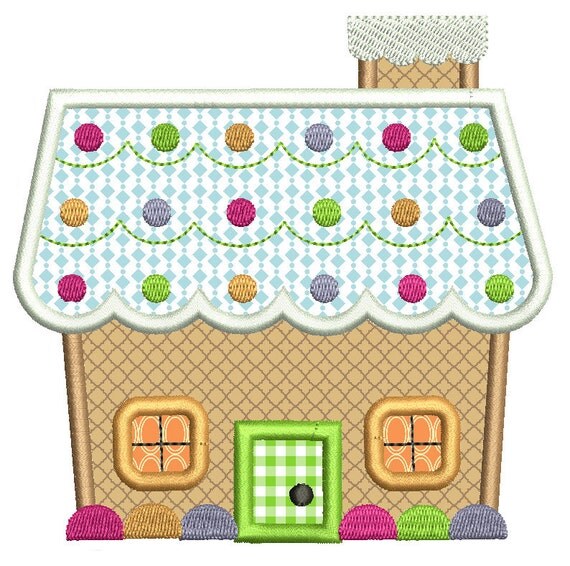 Gingerbread house applique embroidery design. Cute Christmas applique ...