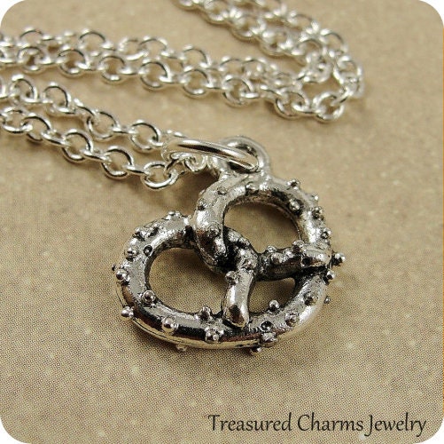 Pretzel Necklace Silver Pretzel Charm on a Silver Cable Chain