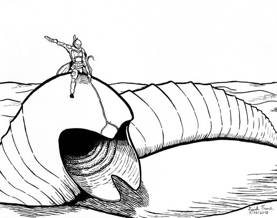 Boba Fett Riding the Sand Worm art print