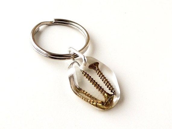 Screw Keyring Real Screws in Resin Key Chain by JustKJewellery