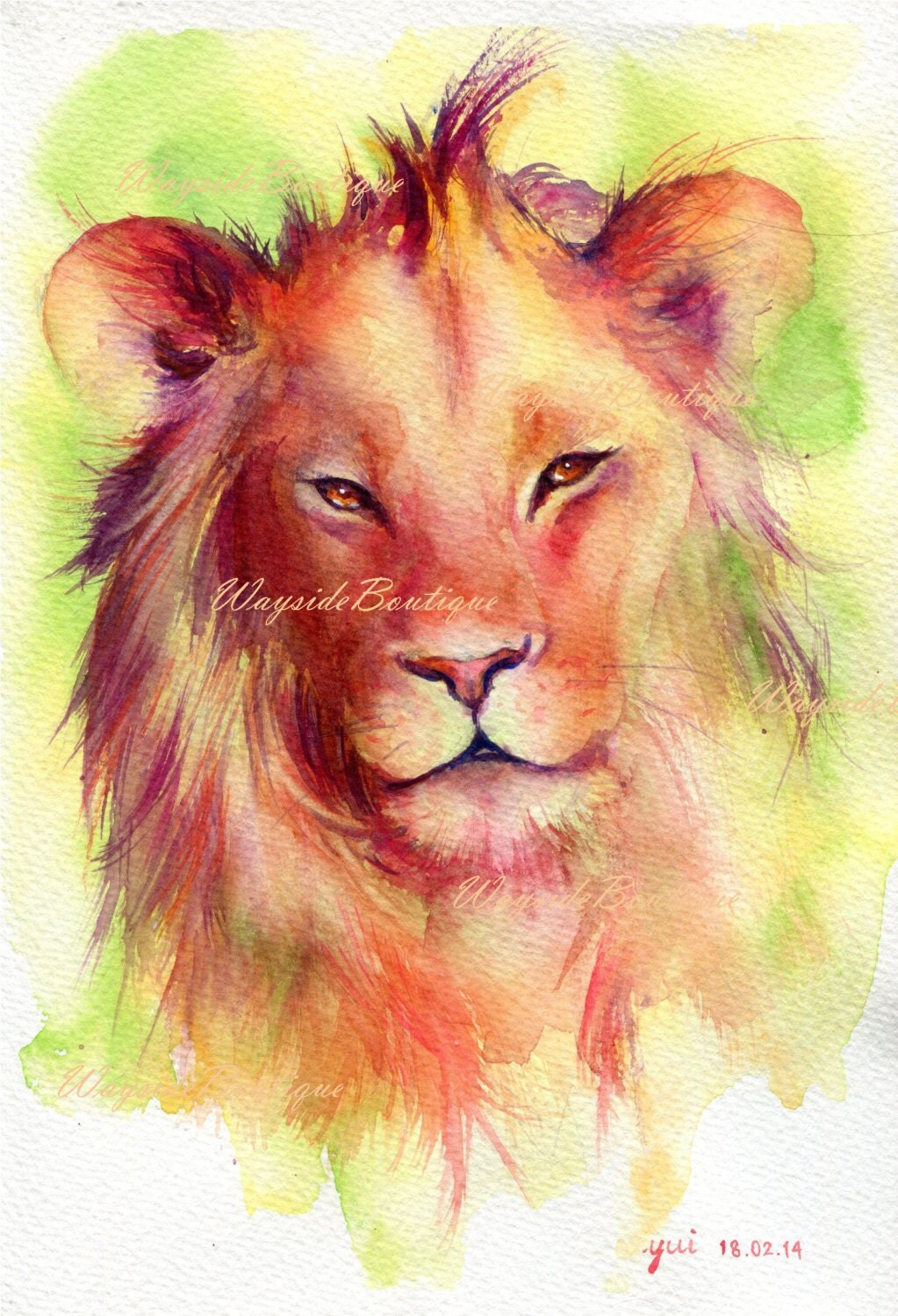 Lion ORIGINAL watercolor painting 7.5x11 by WaysideBoutique