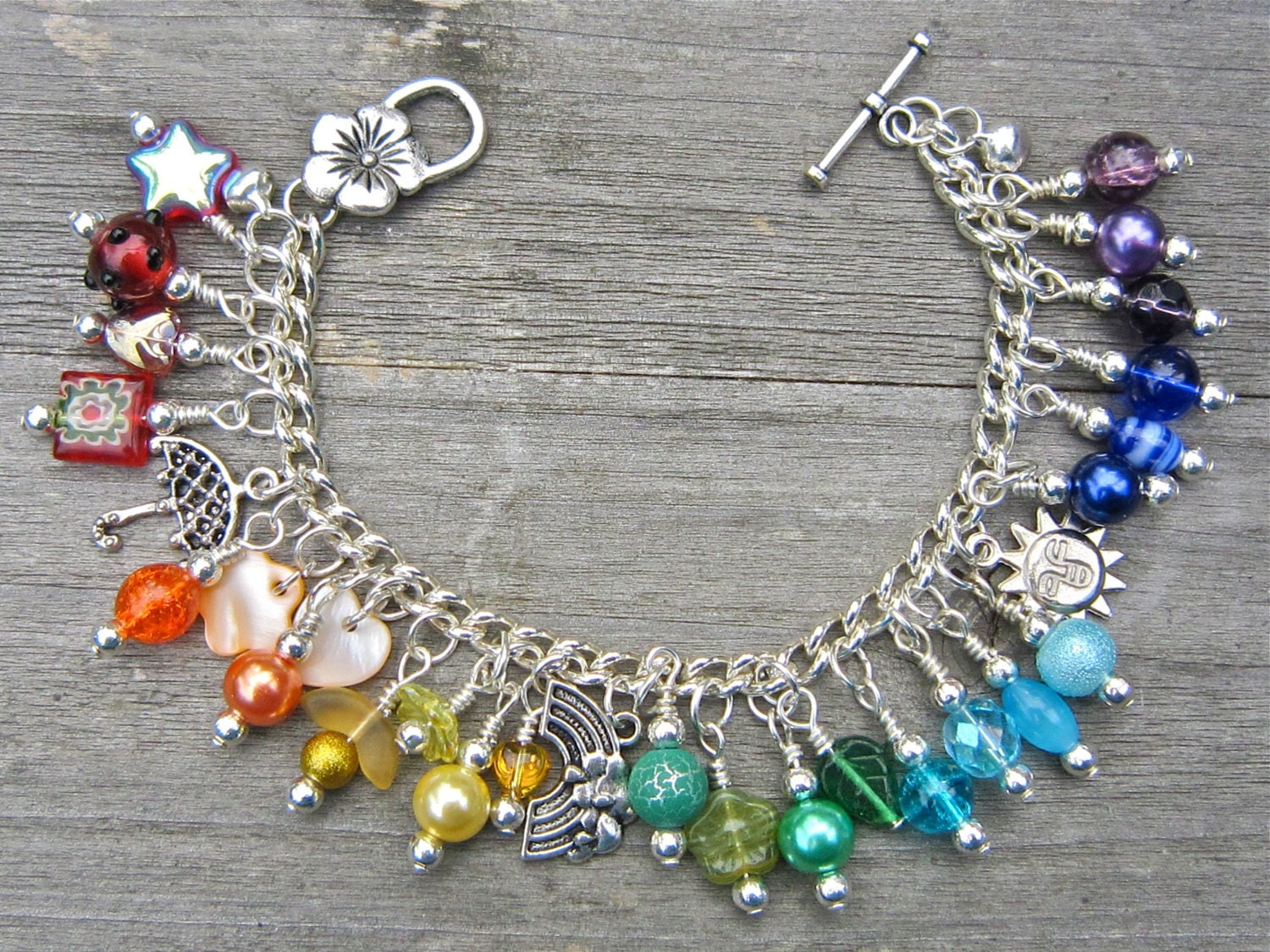 Rainbow charm bracelet colourful charm bracelet umbrella