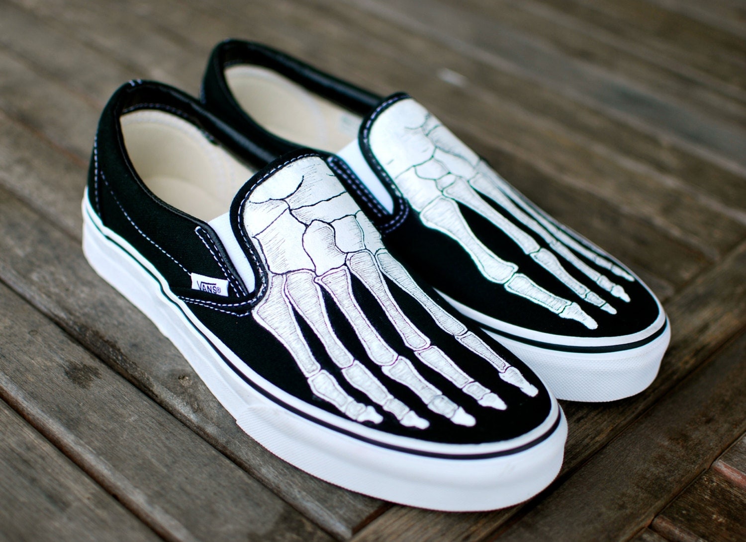 Hand Painted Skeleton Boney Feet Slip On Vans shoes