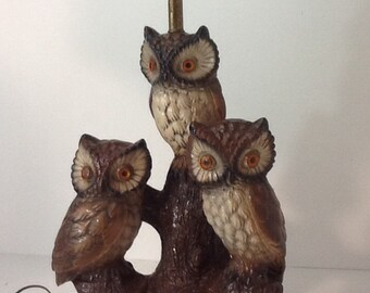 1970's Retro Owl Trio Family Tree Lamp