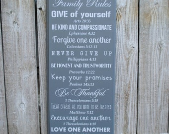 HOLIDAY GIFT Personalized Christian Family Rules Sign, Biblical verses ...