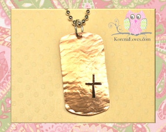 Copper Custom Hand Stamped Cross / Faith Dog Tag Necklace by Korena Loves