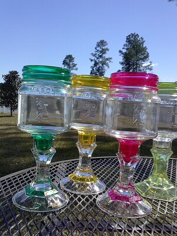 Mason Jar Wine Glass Colored Glass Choose by MasonJarDesignsbyCH