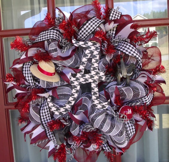 Alabama Crimson Tide Fan Deco Mesh Door Wreath By Crazyboutdeco