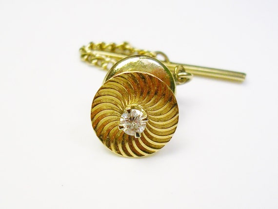 Vintage 14K Gold Tie Tack Pin genuine Diamond by unclesteampunk