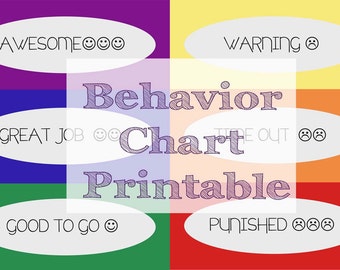 Printable Behavior Chart for children--Instant download, color coded