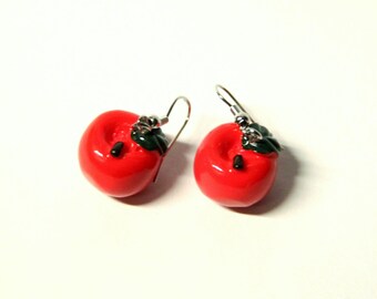Popular items for red apple earrings on Etsy