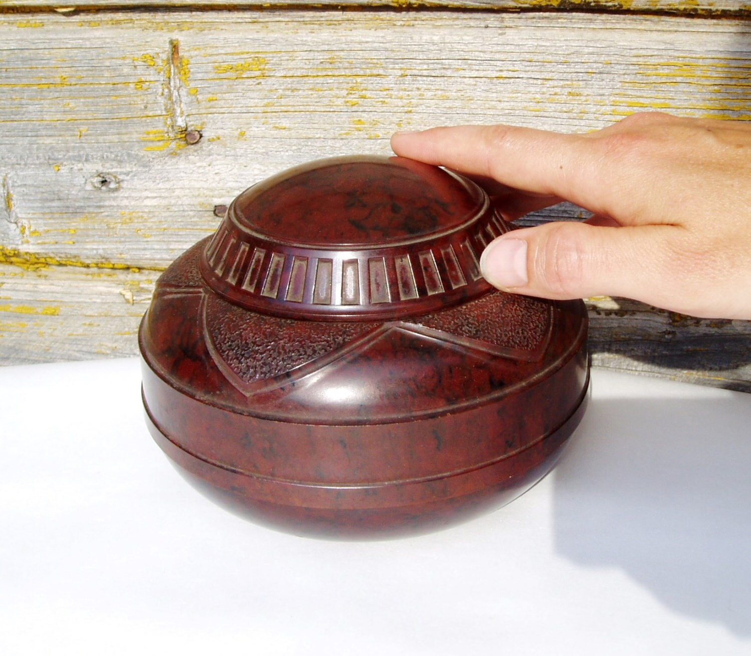 Bakelite Box 1930 Art Deco Brown Marbled Round Tobacco Jar Trinket Box ...