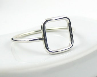 Open square ring sterling silver geometric ring dainty
