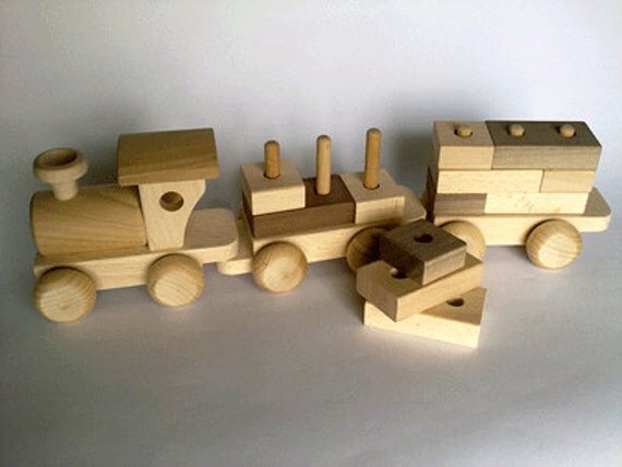 Wooden Train with building blocks eco-friendly organic toy