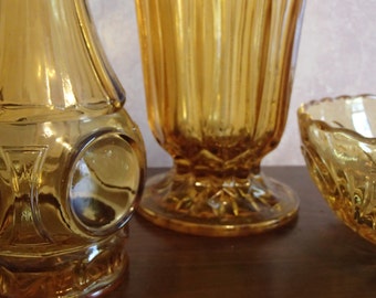 3 Piece Set of Amber Glassware - Two Vases and Bowl