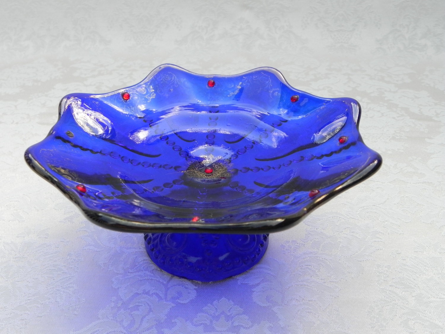 Vintage Cobalt Blue Decorative Embellished Candy Dish, Compote or ...