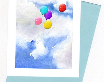 Watercolor Balloons Birthday Card