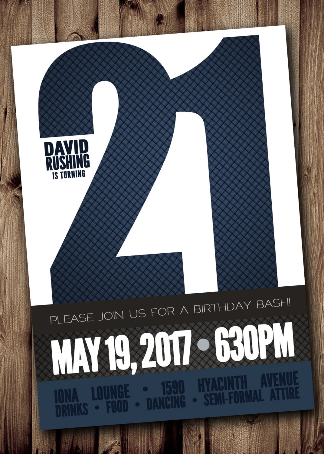 21ST BIRTHDAY Party Invitation For Man Male Blue Silver