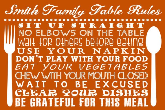 Table Manners Sign. Family Table Rules Sign. Kitchen Decor.