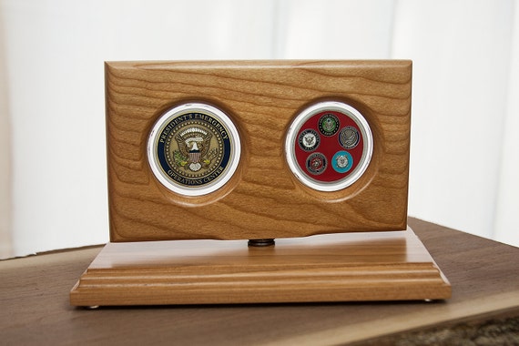 Challenge Coin 2-Coin Rotating Display Natural Woods