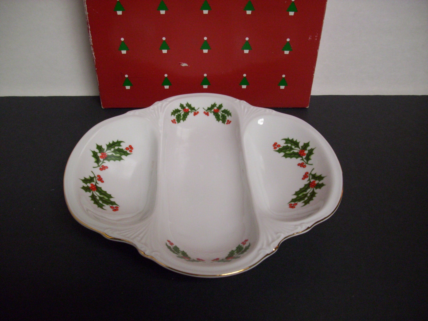 Vintage Christmas Holly Porcelain Three Section Dish Collectibles ...
