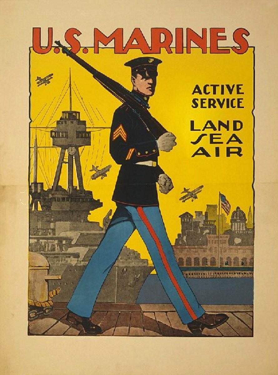 WWII US Marines Recruitment Poster Military Soldiers.