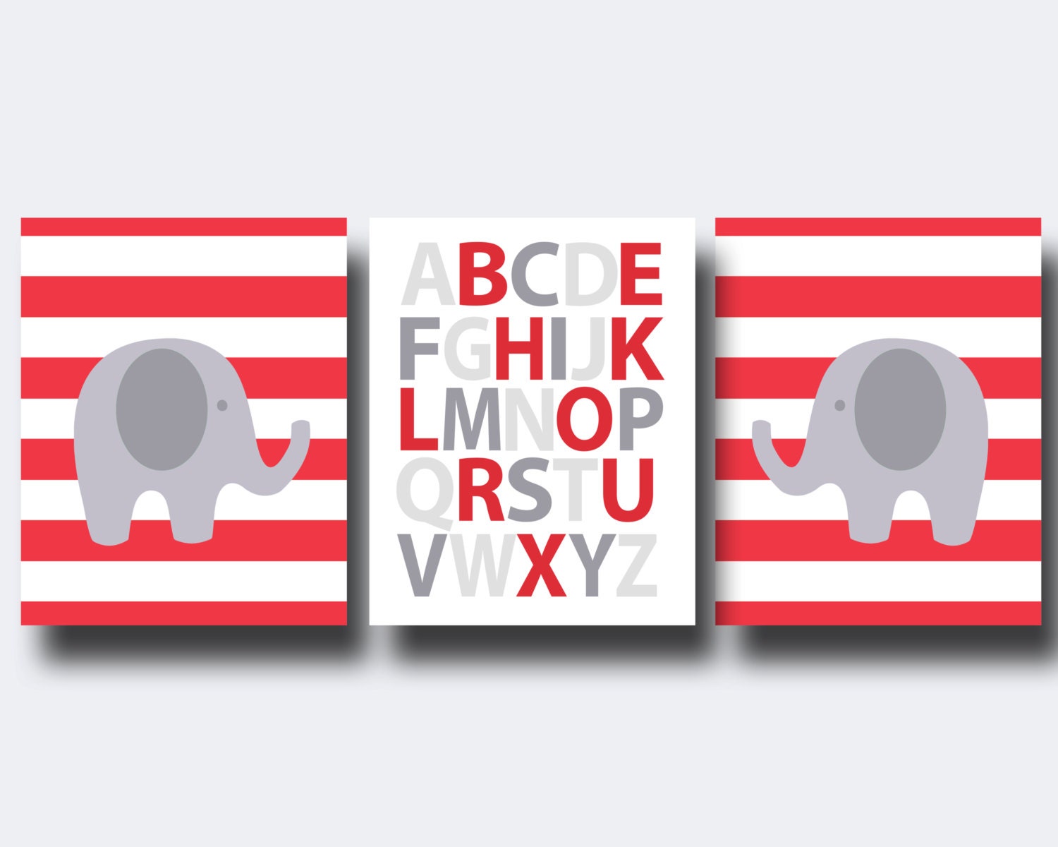 Nursery Elephant and Alphabet Art Print Red and Gray by HopAndPop