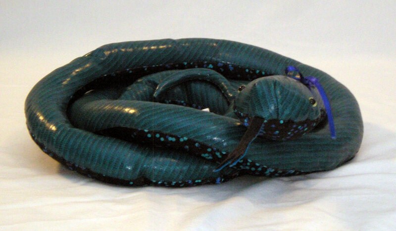 Coiled teal snake by PlaidRabbitCreations on Etsy
