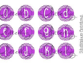 Purple Chevron Alphabet Set of Digital Bottle Cap Images