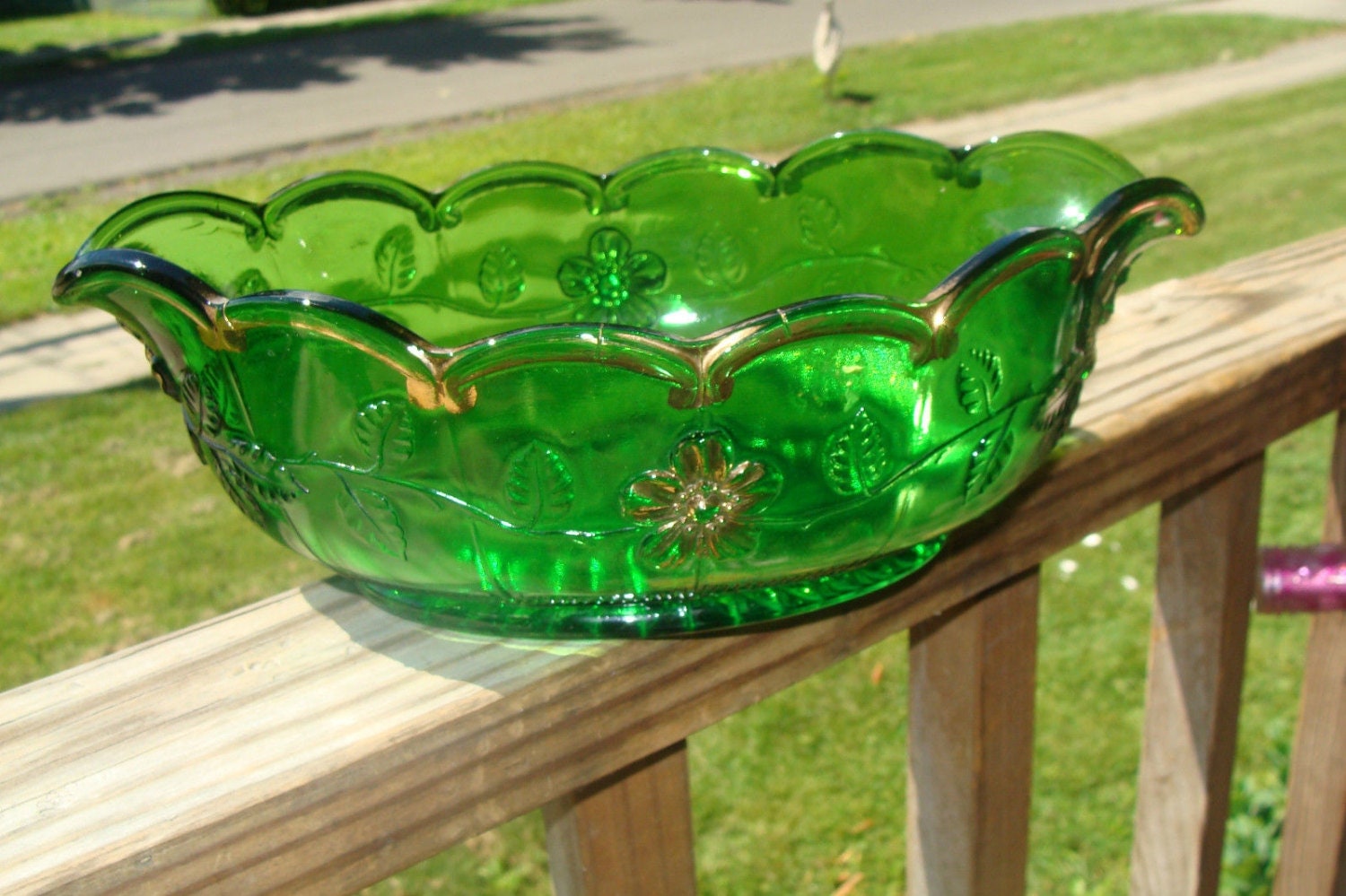 Large 12″ Antique Emerald Green Glass Serving Bowl 1910 EAPG Northwood ...