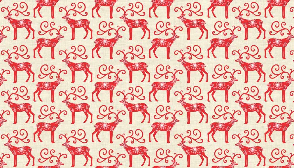 Christmas Fabric Scandinavian Reindeer Linen Style Fabric