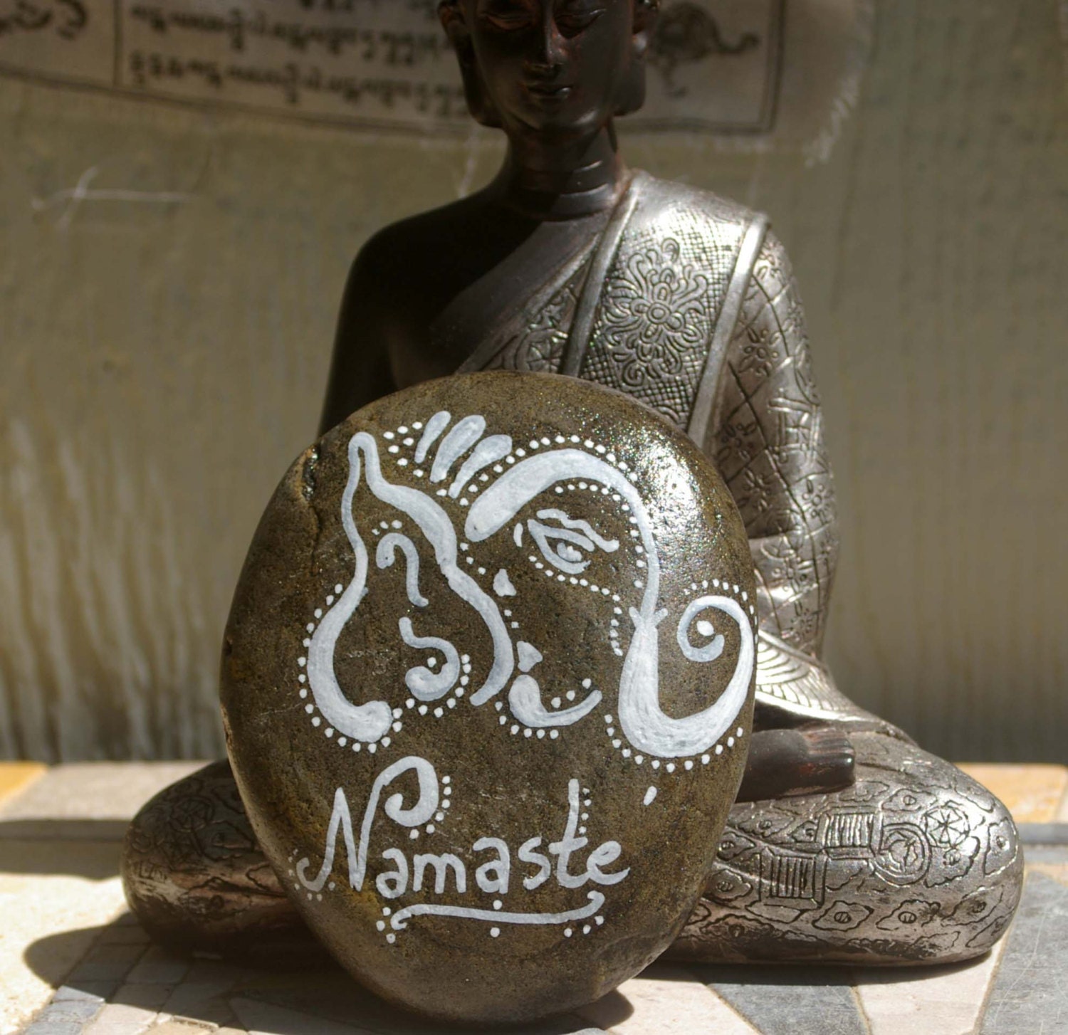 Hand Painted Ganesh Namaste Stone Ganesh Ohm Namaste