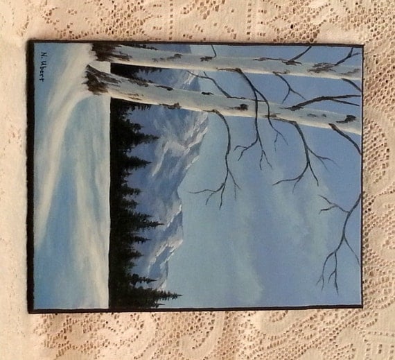 Items similar to Snowy Landscape original acrylic painting on wood of ...