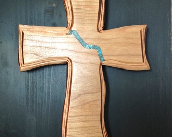 Wood Cross Turquoise Inlay Carved Oak Home Decor Church Gift Religious ...