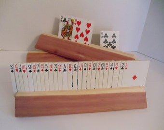4 Piece Set of Cedar Playing Card Holders, complete with Fabric Storage ...