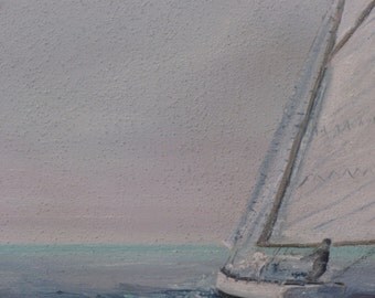 Sailboat Painting, Ocean Art.