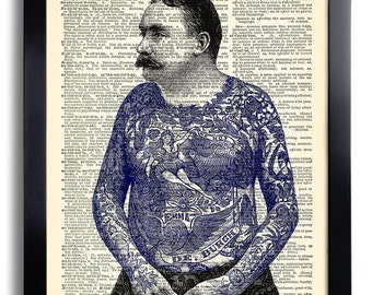 Tattooed Man Mermaid Vintage Tattoo Art Print Book Print Weird