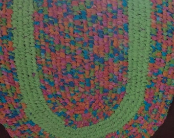 Oval Shabby Chic/ Boho/ Upcycled/Country Chic Rag Rug PInk, Aqua, Lime ...