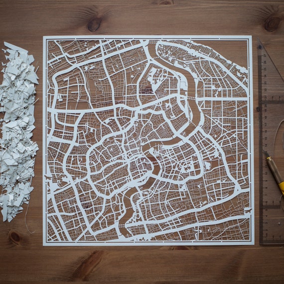 Paper cut map Shanghai, 12×12 In. Paper Art IDEAL GIFTS