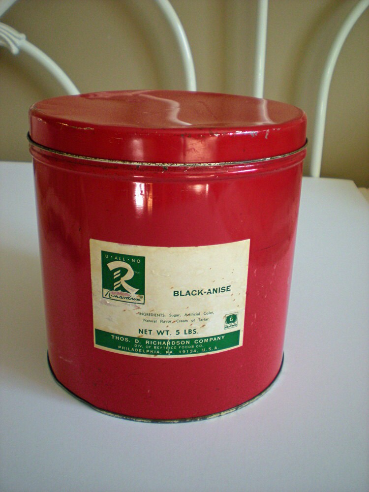 Vintage Tin, Bright Red Black Anise Metal Tin, Made by Thos. D ...