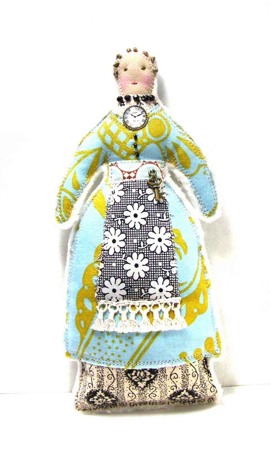 Fabric Folk Art Doll Small Handmade Cloth Art Doll