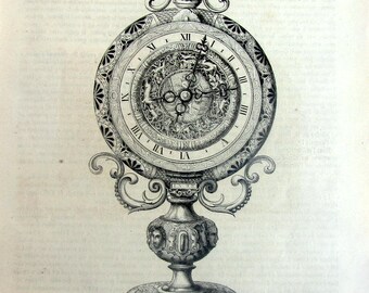 Antique victorian clock print, rare portable clock 16th century ...