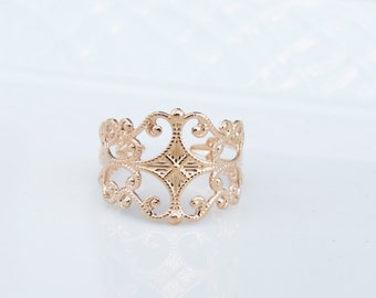 Gold ring - Rose gold filigree ring, Adjustable ring, Statement ring ...