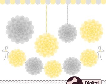 Yellow and Gray Elephant Clip Art Baby Elephant by DigitalDollface