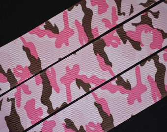 3 yards, Pink Camouflage Ribbon, Grosgrain 1.5 inch wide,