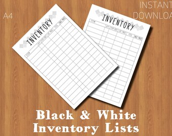 Printable Black and White Store Inventory A4 List Chart - Business ...