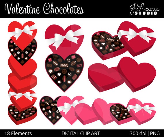 Digital Clipart-Valentine Chocolates-Heart Box of